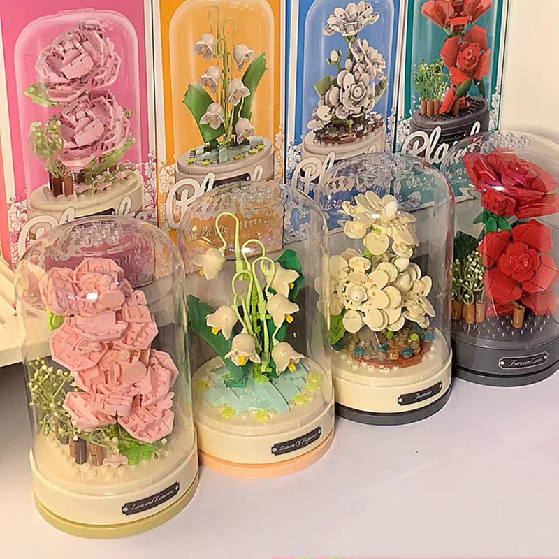 现货 Bunga Music Box Flower Building Blocks Rose Flowers Creative DIY ...