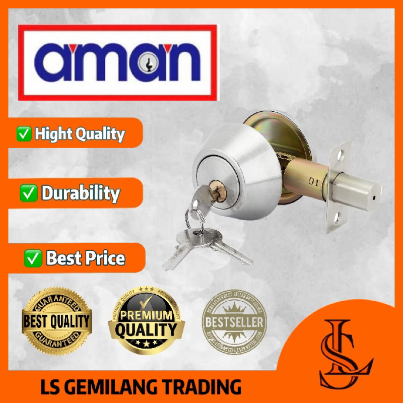 AMAN LOCK SET DEADBOLT LOCK-SINGLE CYLINDER 7301 SERIES WITH 3 KEYS SET ...