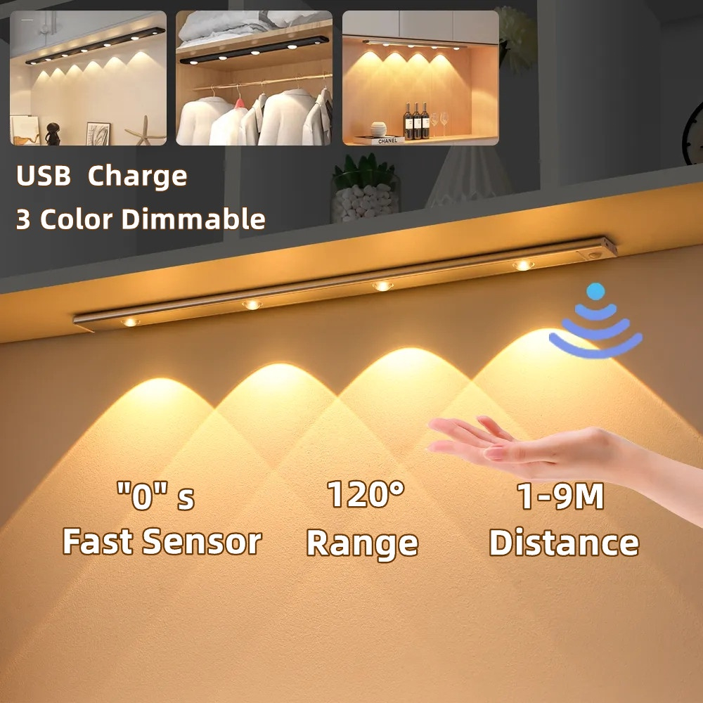 Motion Sensor Cabinet Light Dimmable Cat Eye Wardrobe Lamp Tricolor ...