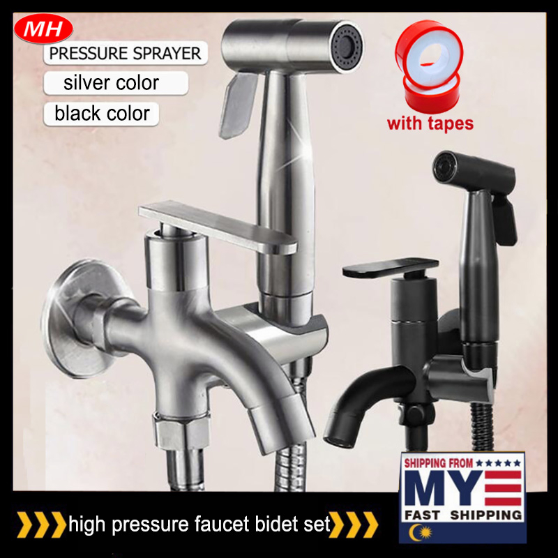 Ready Stock 304 stainless steel hand bidet set Zinc Alloy two way tap ...