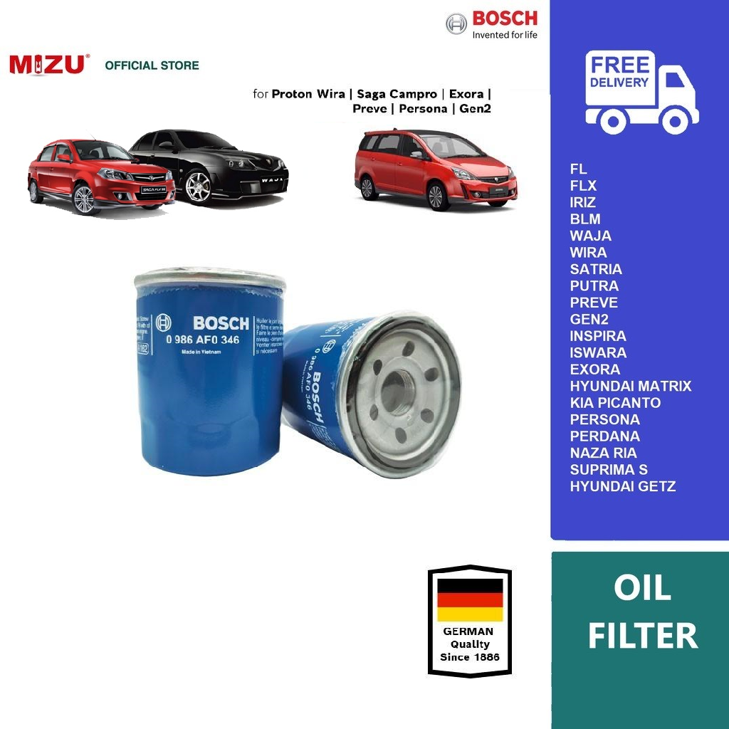Mizu Bosch Proton Oil Filter Proton Saga vvt , BLM, FLX, persona ,exora ...