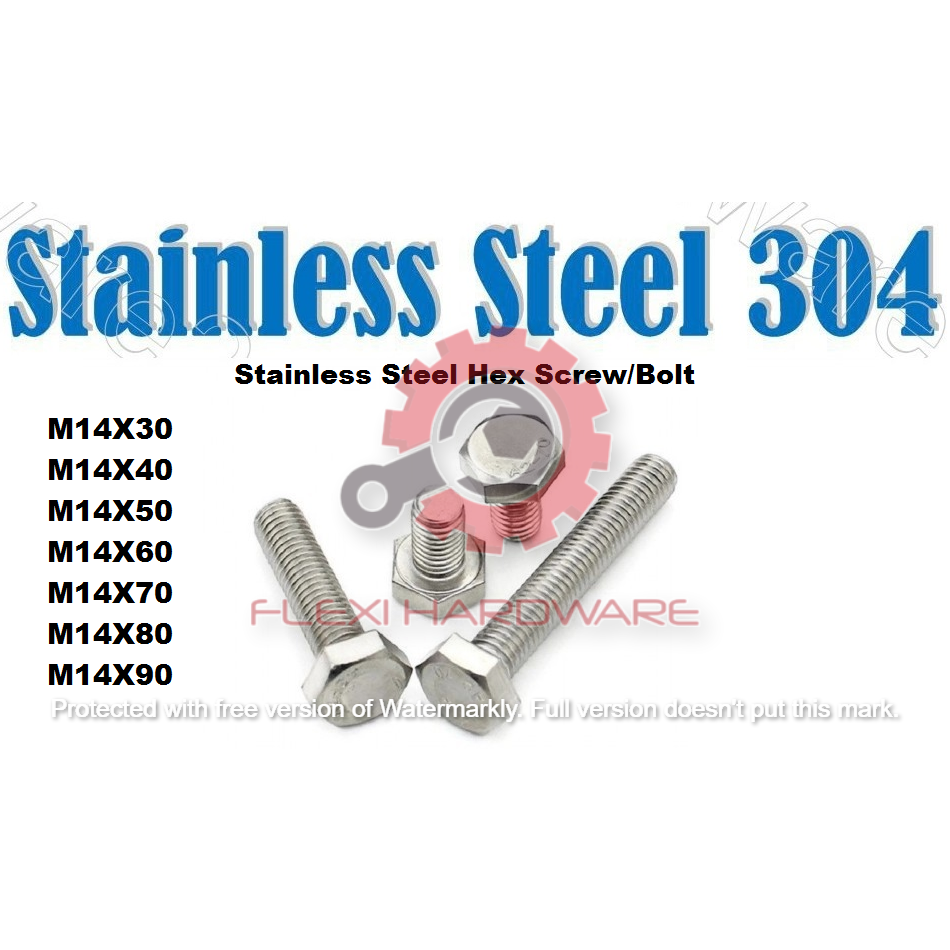 SUS 304 - M14 Hex Bolt Hex Screw DIN933 Hexagon Head Screw Outer Hex ...