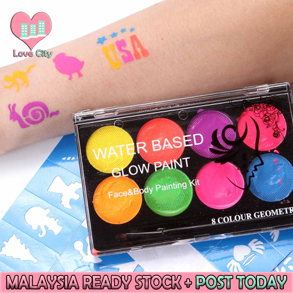8 Warna Pendarfluor Face Body Art Cat Lukisan Minyak UV Glow Pakaian ...