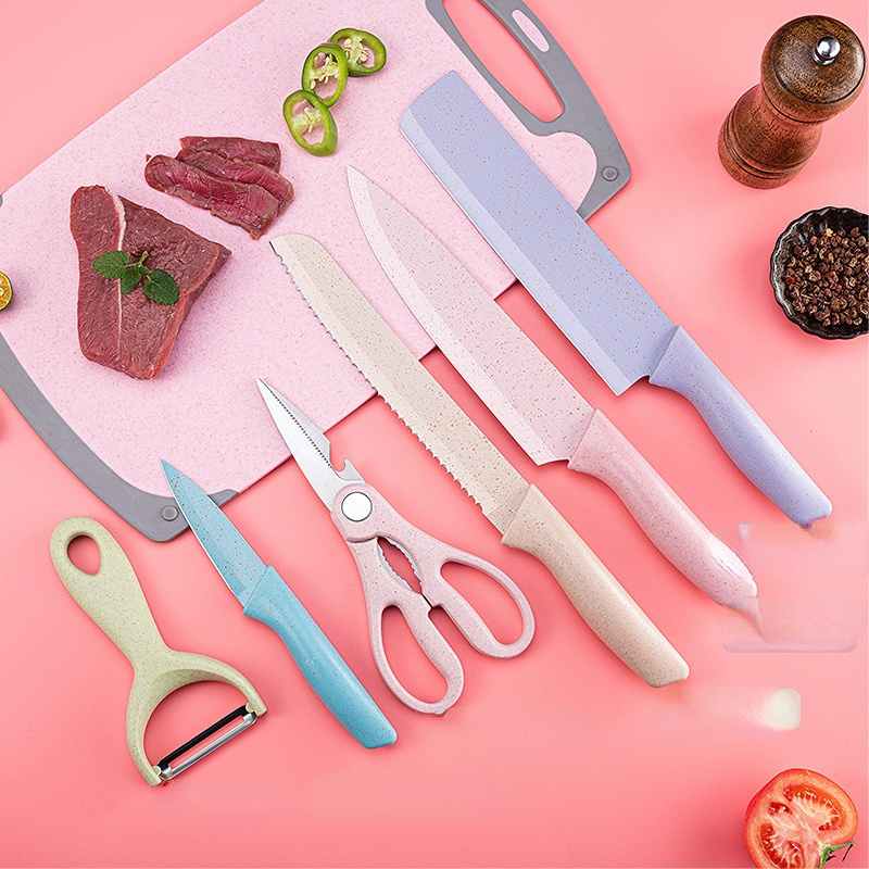 6Pcs Wheat Straw Knife Set Utility Cut Cleaver Bread Paring Knives ...
