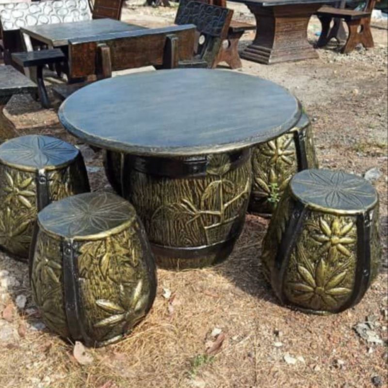 Set Kerusi Meja Batu Wooden Style / Kerusi Batu Taman / For Booking ...