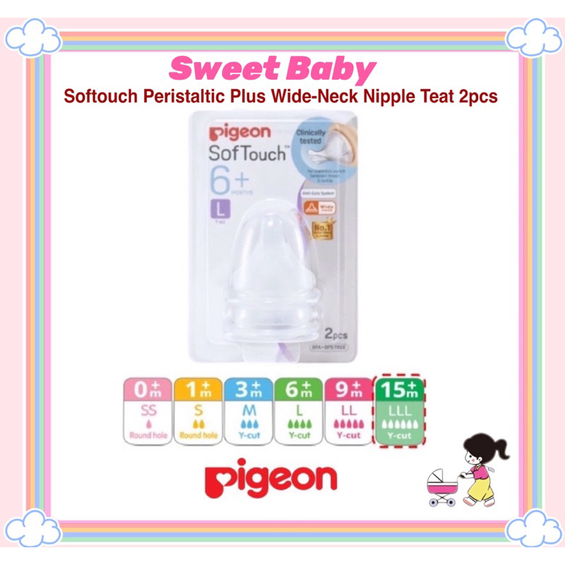 Original Pigeon Softouch Peristaltic Plus Latch-On Line Wide-Neck Nipple Teat Teats - SS/S/M/L ...
