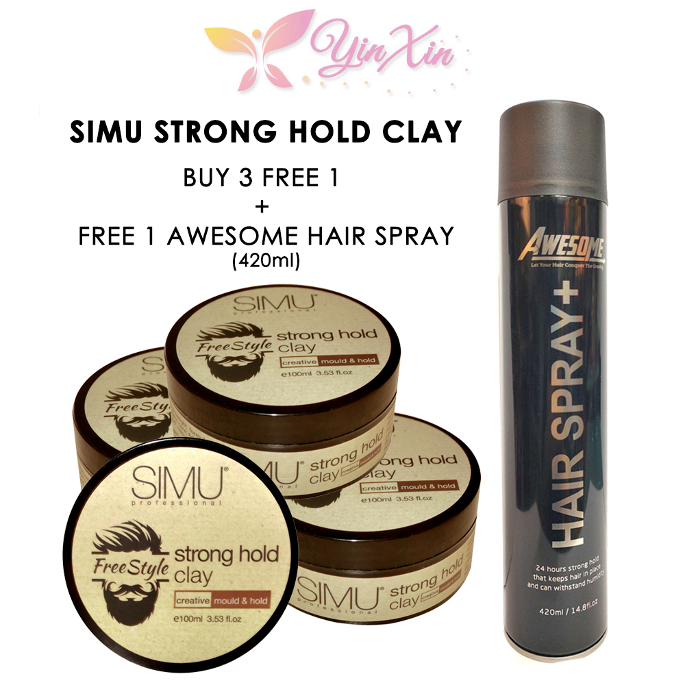 Simu Strong Hold Clay 100ml (Buy 3 Free 1 + Free 1 Awesome Hair Spray ...