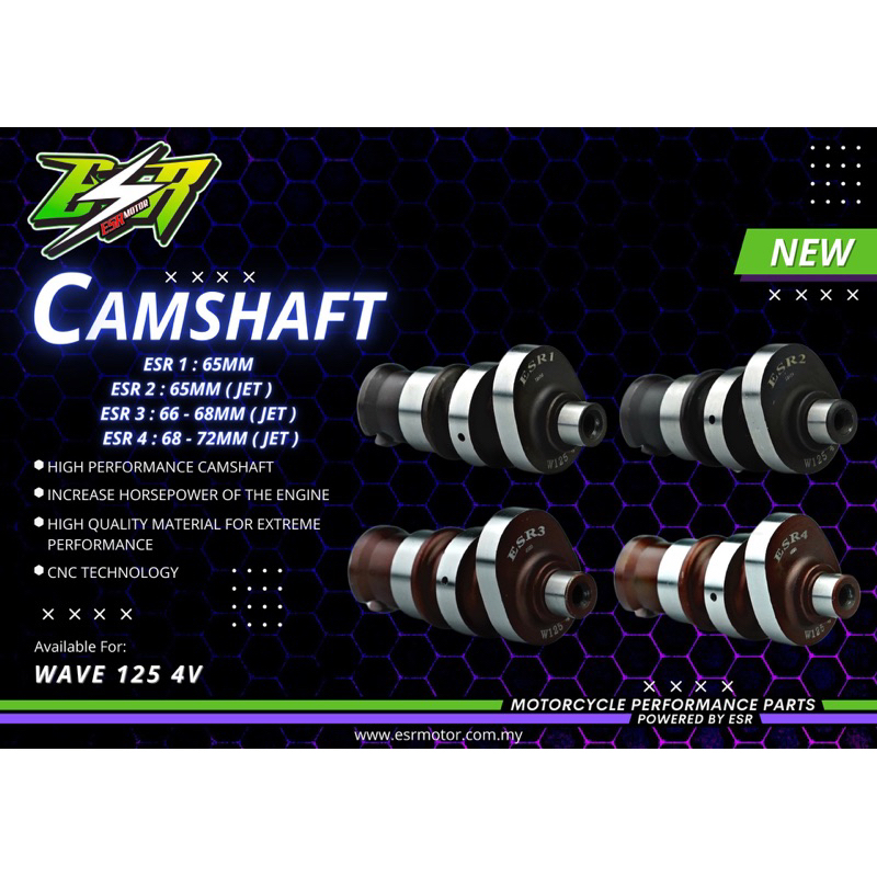 100% ORIGINAL NEW RACING CAMSHAFT ESR MOTOR WAVE 125 4VALVE | Shopee ...
