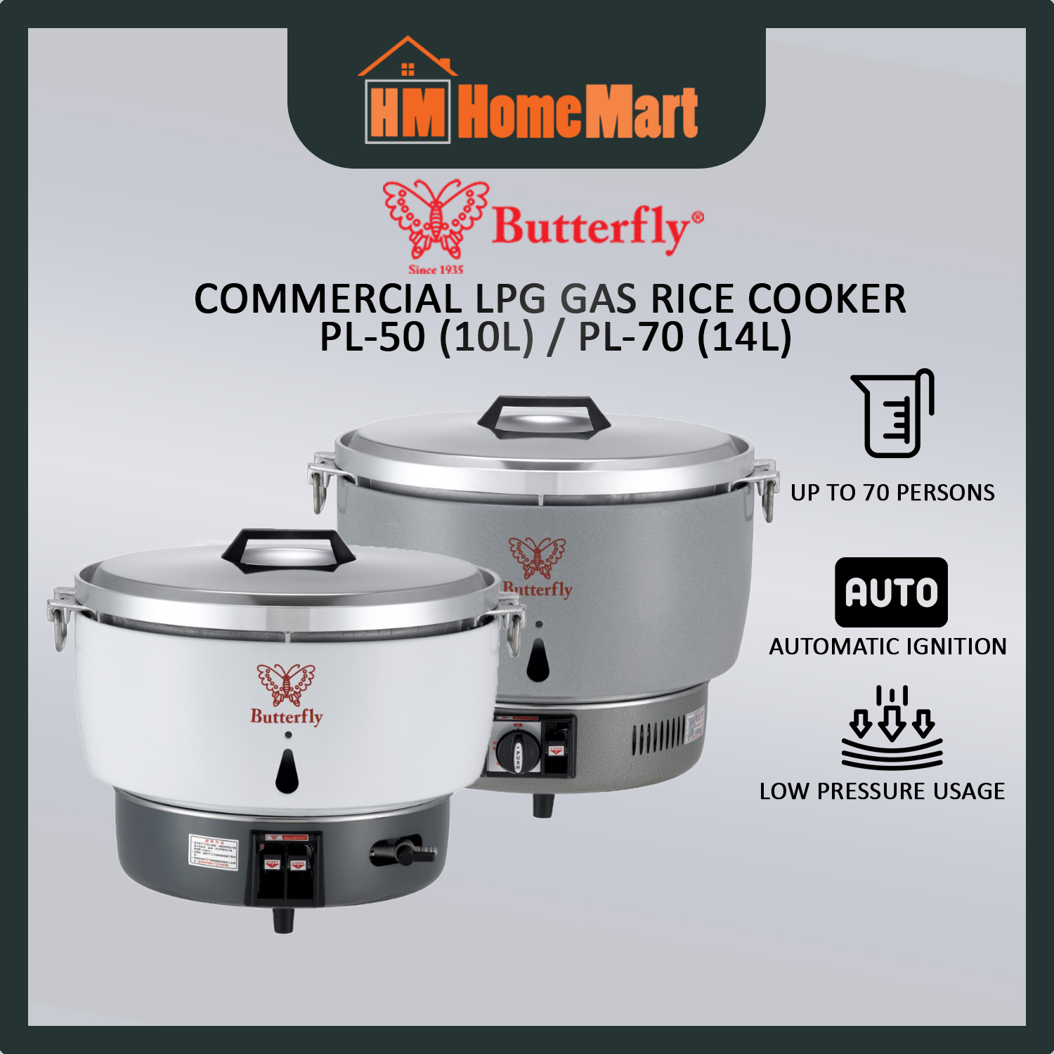 BUTTERFLY PL-50/PL70 COMMERCIAL GAS COOKER (1 Year Warranty) | Shopee Malaysia