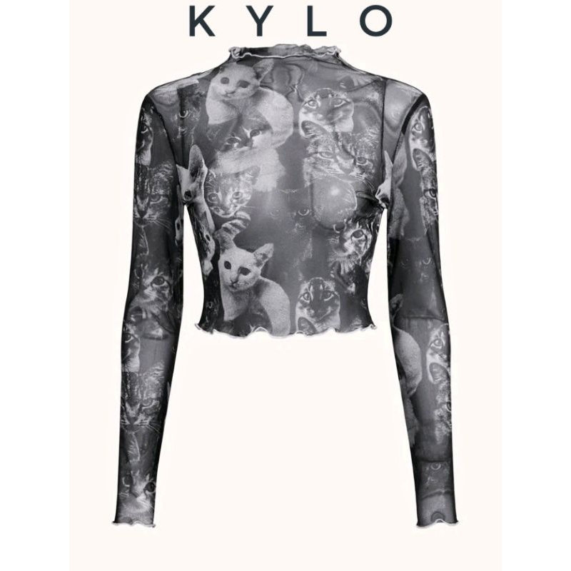 KYLO Acubi Core y2k Cat Print Black & White Mesh Top | Shopee Malaysia