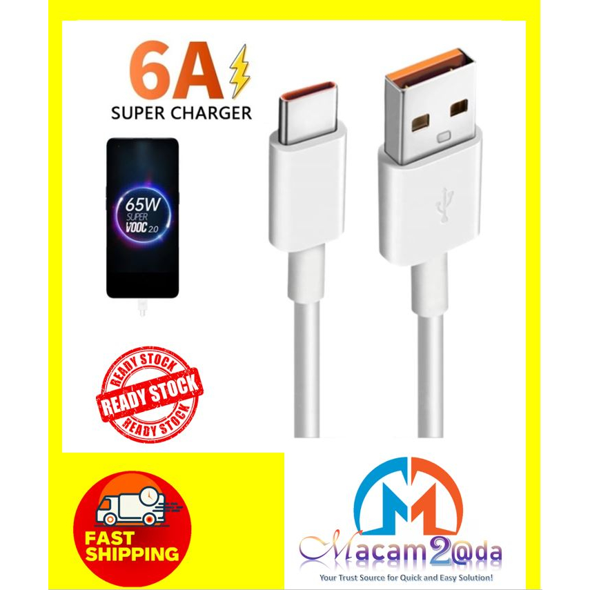 🌟Ready Stock🌟6A Super Fast Charging 65W Fast Charge Type C Data USB ...