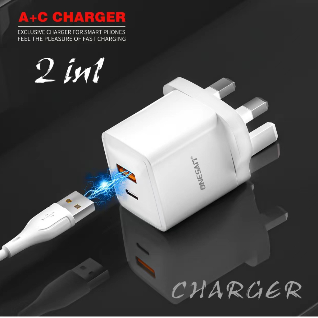 ONESAM OS-C02 USB Charger / PD 20W + 2.4A Super Fast Charging / Dual ...