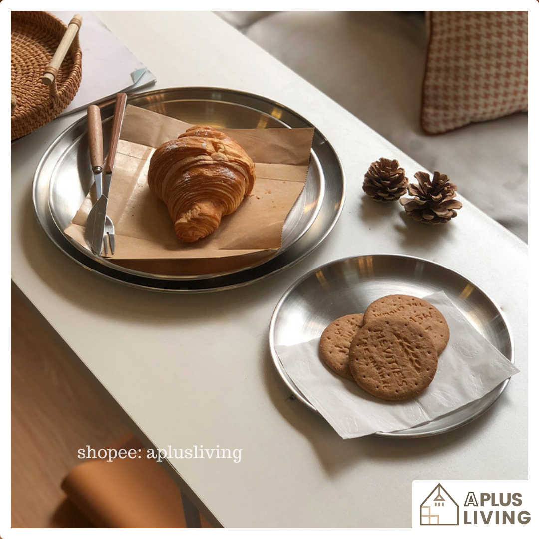 Ins Korean Style Plate Stainless Steel BBQ Plate Coffee Shop Plate Tray ...