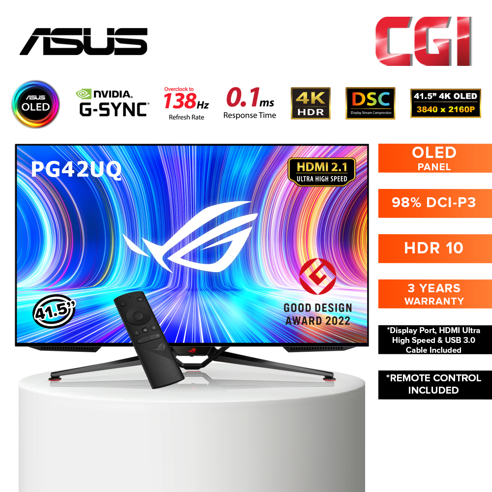 Asus 41.5" PG42UQ ROG Swift OLED 4K HDR 138Hz 0.1ms Nvidia GSync Custom ...