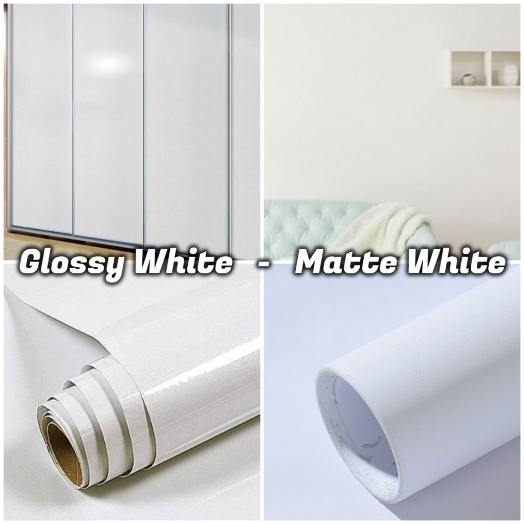 [🔥White wallpaper sticker ]80cm & 60cm Matte/Glossy Waterproof PVC ...