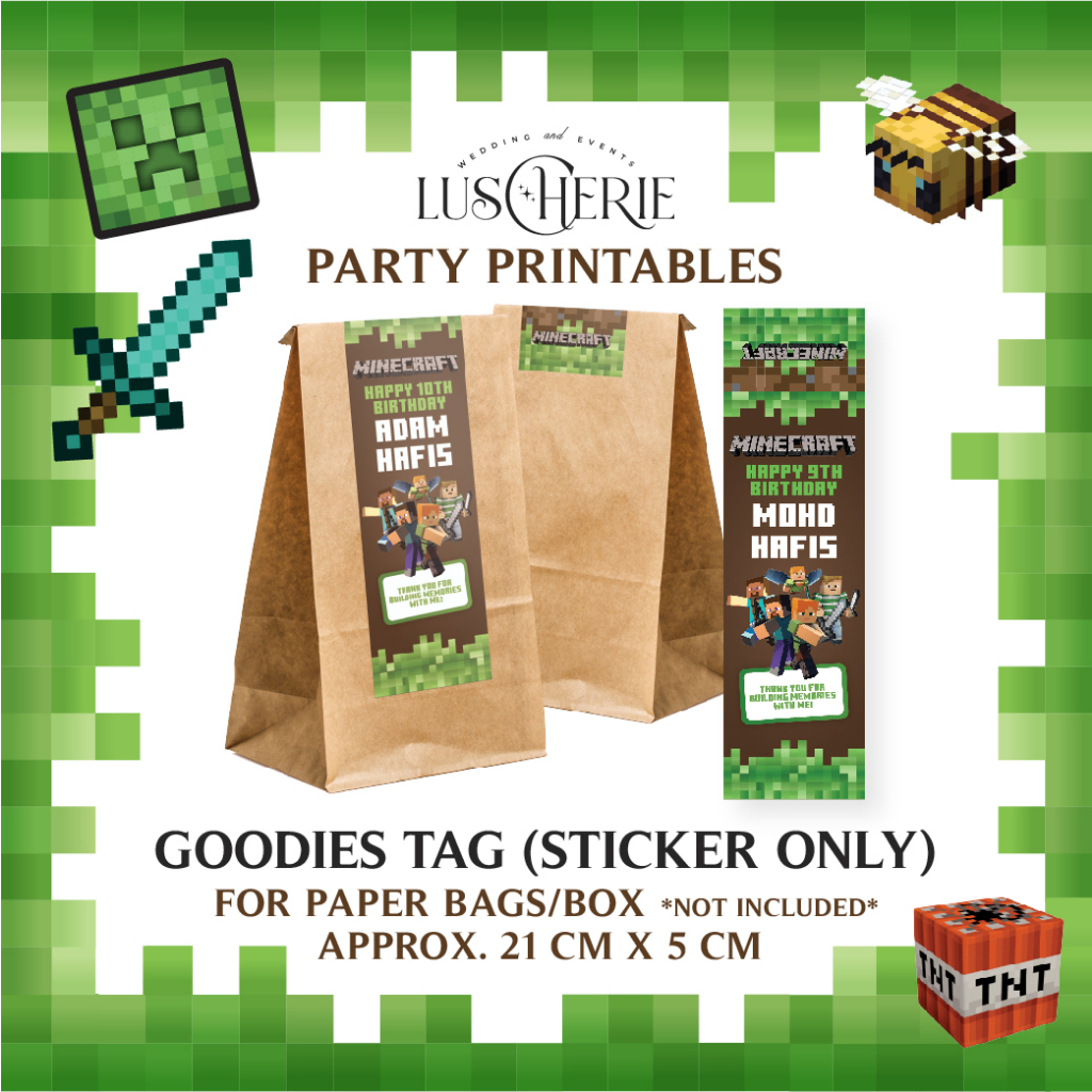 Minecraft Birthday Party Sticker Pack Cake Topper Bottle Wrapper ...