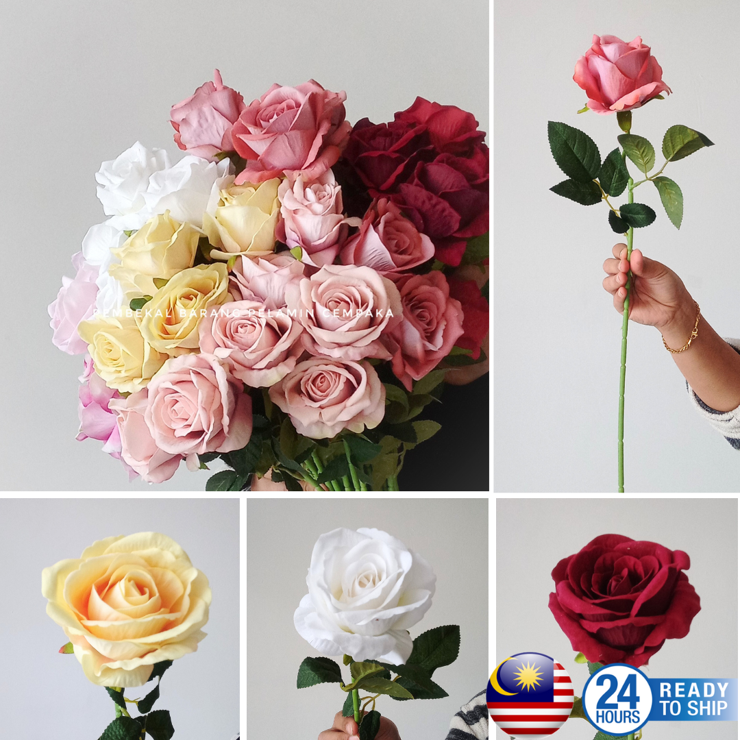 1 Head English Rose Velvet Artificial Flowers Raya Ramadhan Home ...