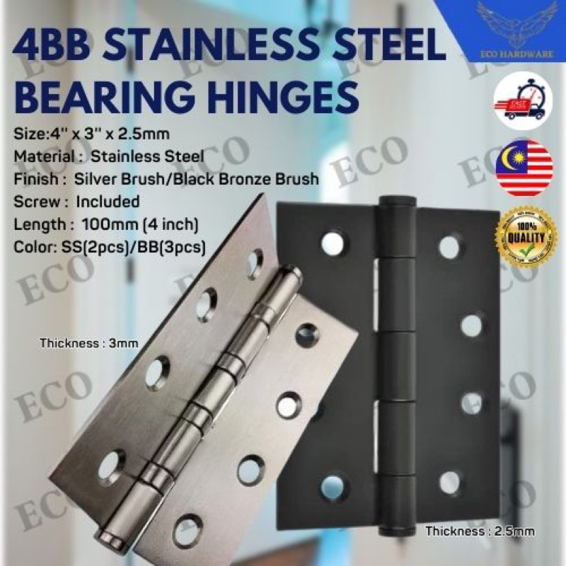 2PCS Stainless Steel 4BB Bearing Hinges 4'' 100mm Door Hinge Ensel ...
