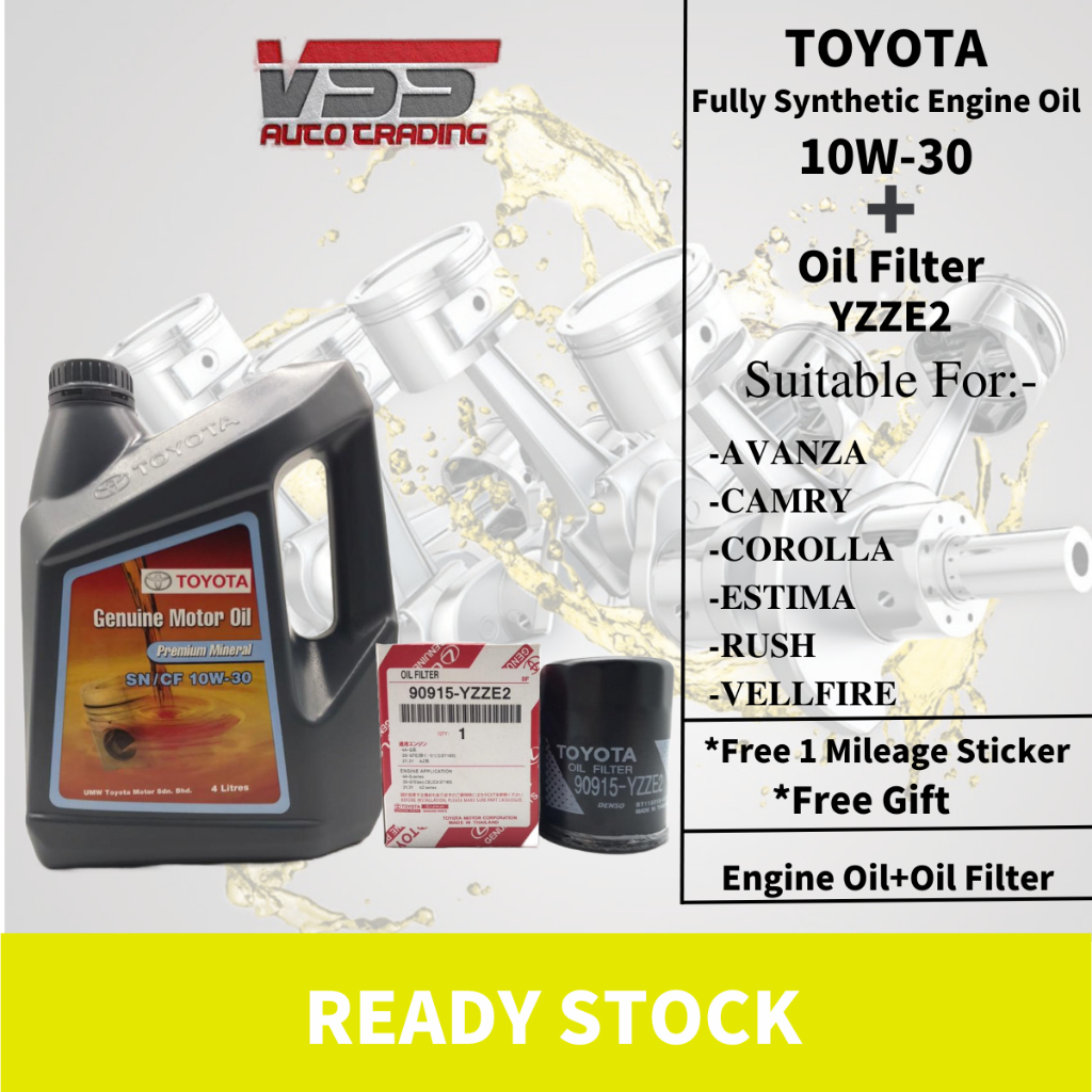 TOYOTA ENGINE OIL PREMIUM MINERAL 10W30 4L + TOYOTA OIL FILTER YZZE1 ...