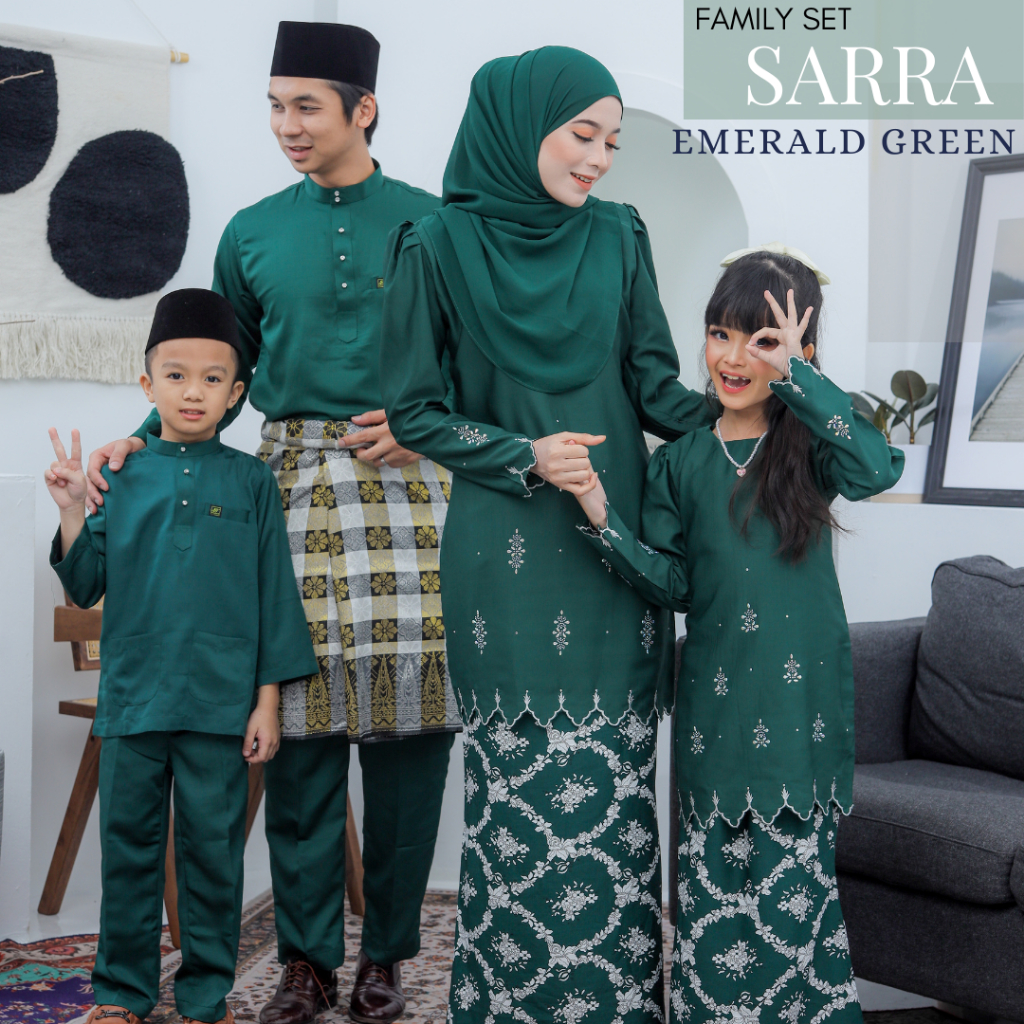 (EMERALD GREEN) FULL SET FAMILY BAJU KURUNG SARRA RAYA 2023 by ALLIN ...