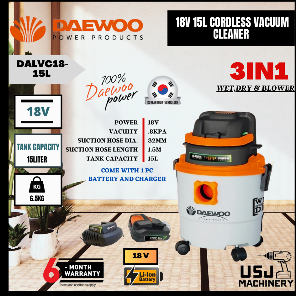 DAEWOO 18V 15-liter Cordless Wet & Dry Vacuum Cleaner DALVC18-15L ...
