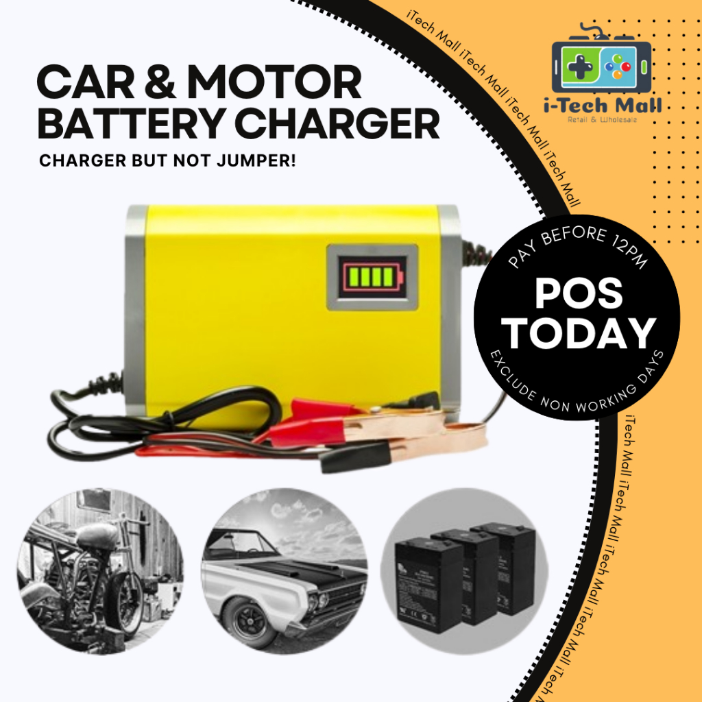 Car Battery Charger 12V 6A Pengecas Bateri Kereta Motor 24V 10A Cas ...