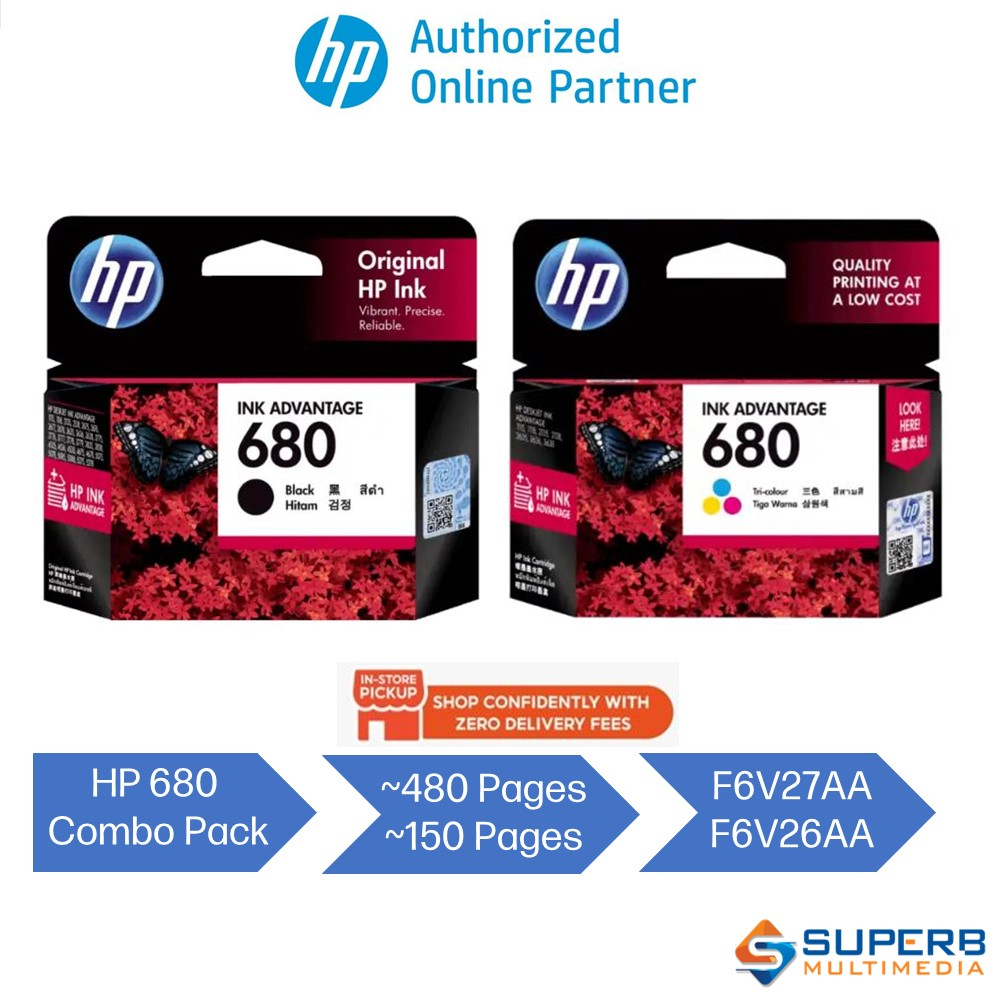 Hp 680 Original Single Pack Combo Black + Tri-Colour Cartridge | Shopee ...