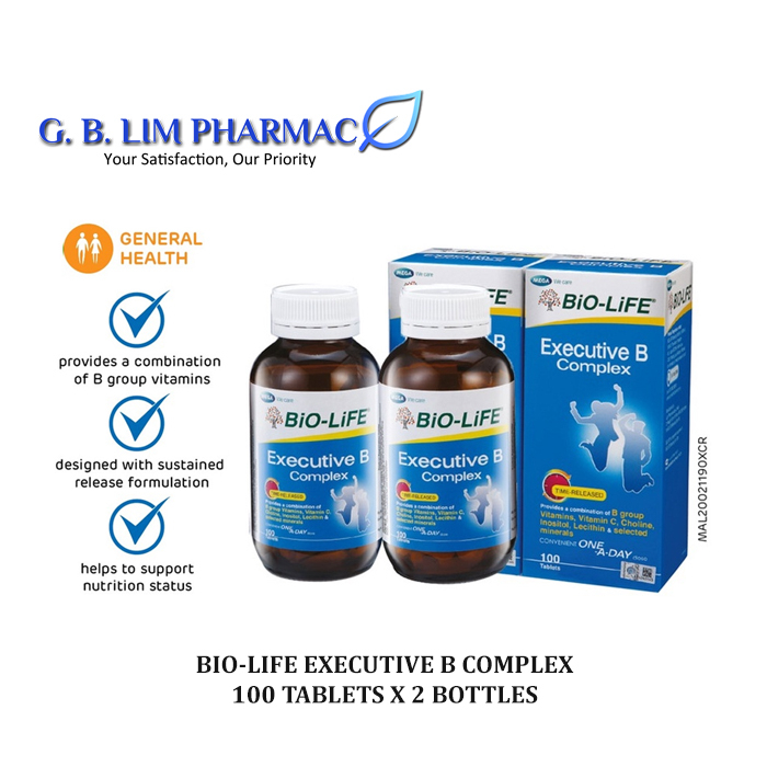 (EXP: 2-NOV-2025) Bio-Life Executive B Complex 100 TABLETS X 2 BOTTLES ...