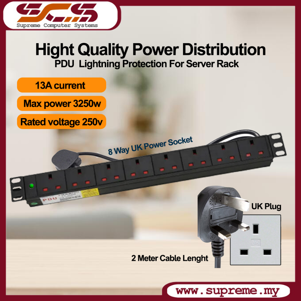 13A PDU Power Distribution Unit 8 Ways UK Socket Extension for Network ...