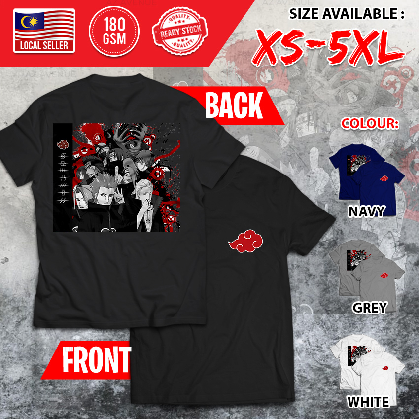 NARUTO Akatsuki Anime Cartoon Streetwear Baju Cotton XS-5XL Lengan ...