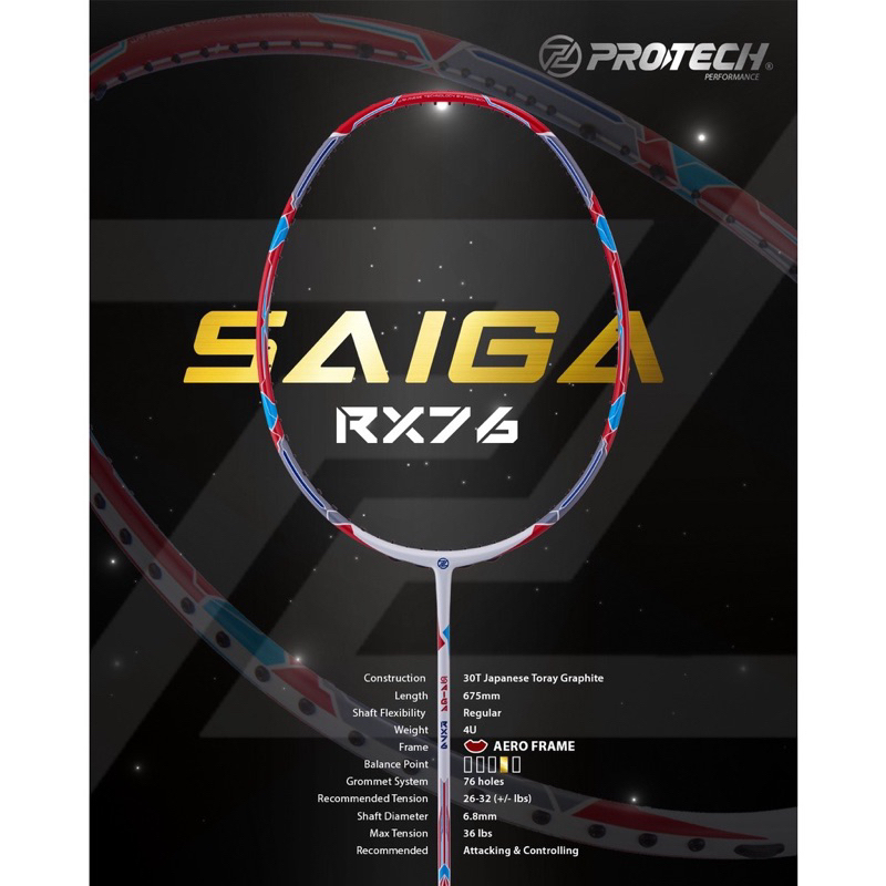 [100% Authentic] Protech SAIGA RX76 Badminton Racquet 4UG2 | Shopee ...