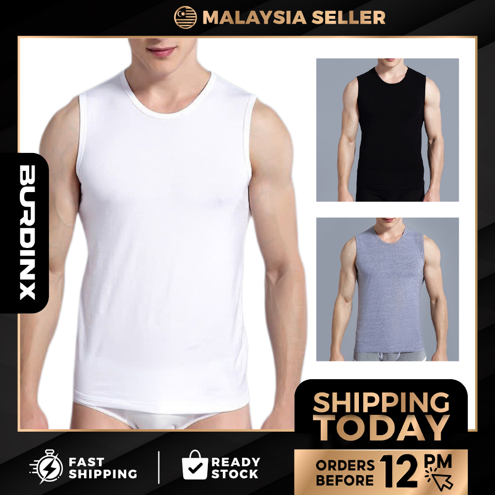 Men Singlet Tank Top Slim Fit Baju Lelaki Putih | Shopee Malaysia