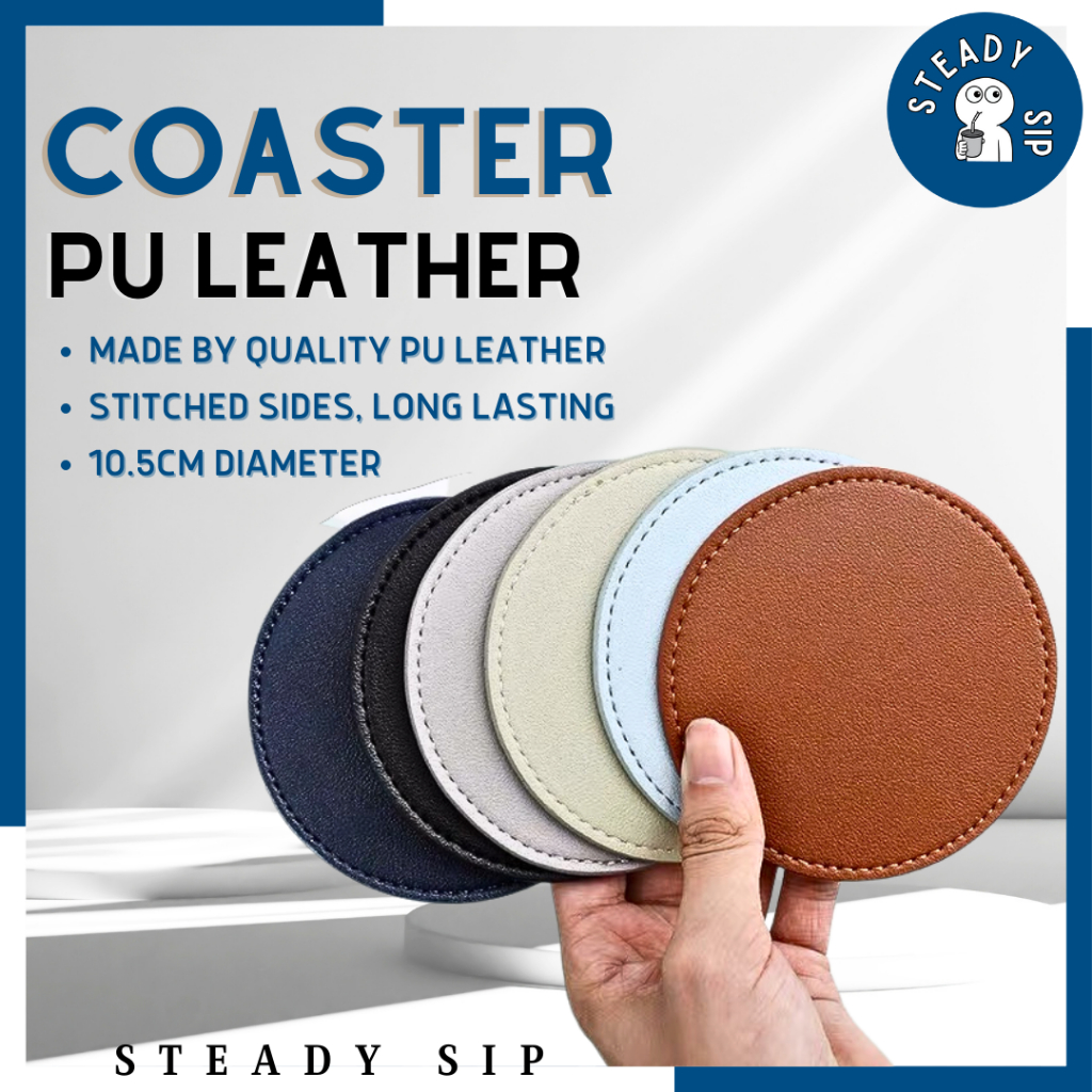 Steady Sip Leather Coaster Cup Round Coaster Waterproof Coaster Cup ...