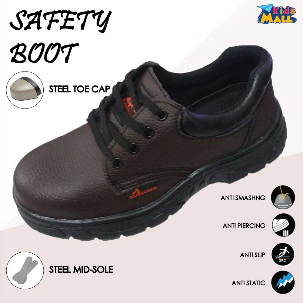 GOLD HAMMER AND RED HAMMER BROWN SAFETY SHOES STEEL TOE CAP WORK UNISEX SAFETY SHOES Kasut ...