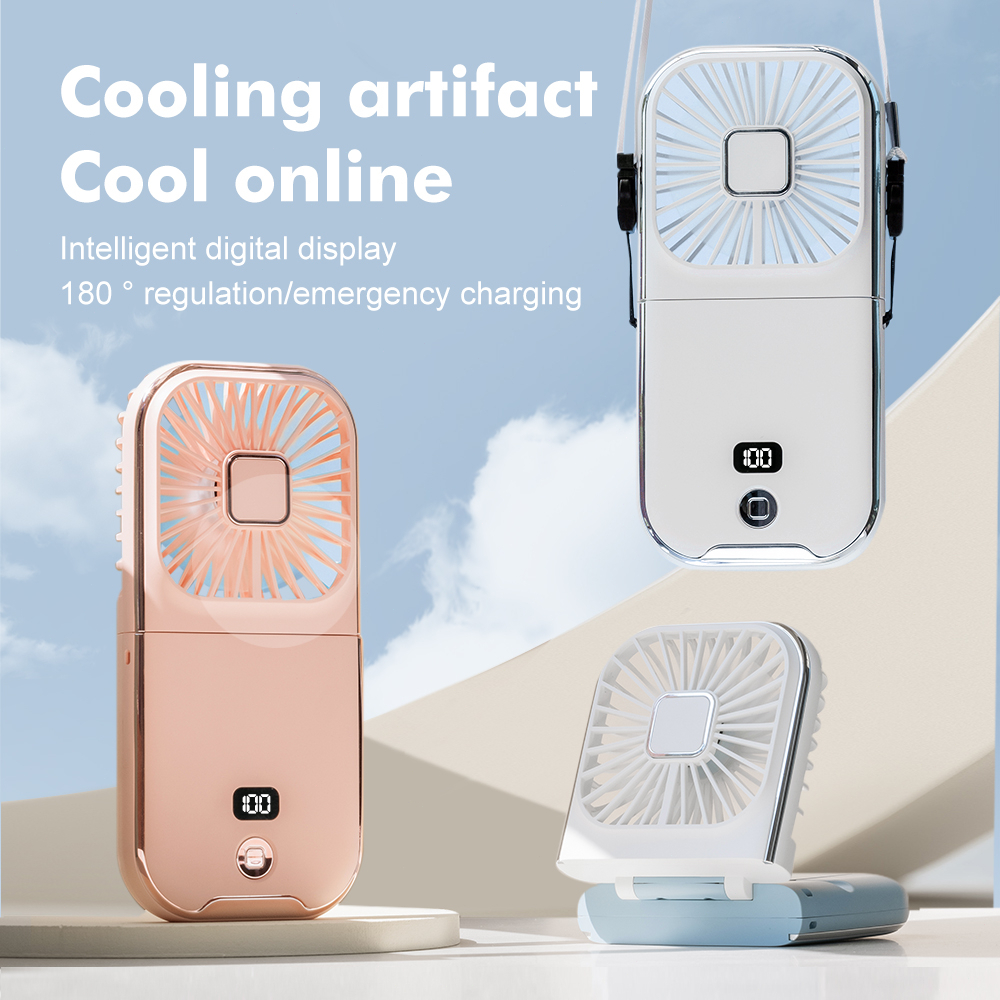 GOOJODOQ Protable Fan Hanging Neck Fan Handheld Fan Digital Display ...