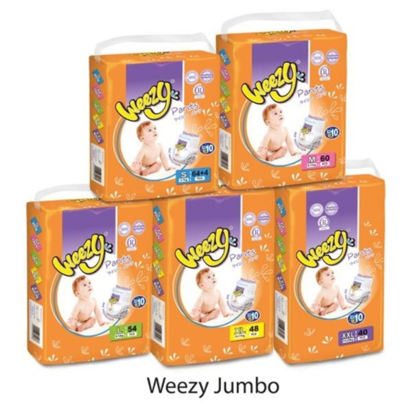 Weezy Disposable Baby Diaper Pants (S68/M60/L54/XL48/XXL40) x 4 Packs ...