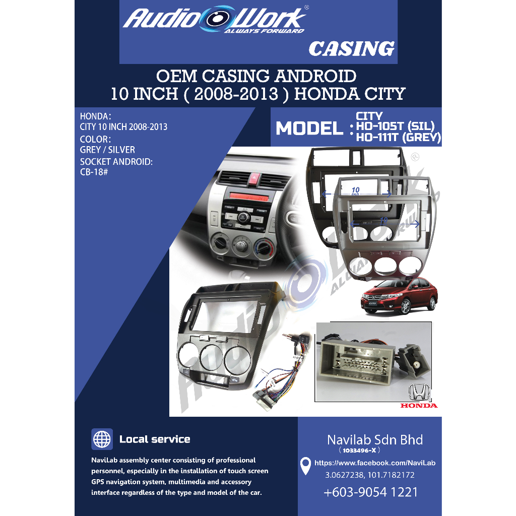 Honda City 2008-2013 10 Inch Android Player Casing (Grey/Silver) Ready ...