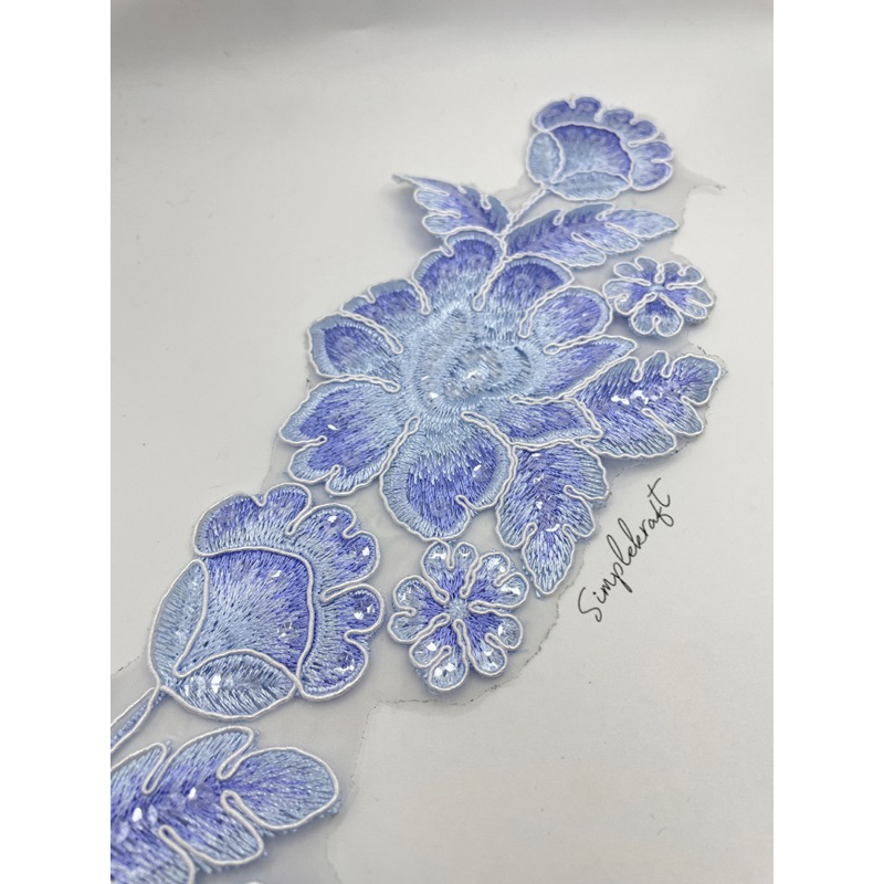 Blue Flower Embroidery Border Lace 1 meter READY STOCK 🔥💥 | Shopee Malaysia