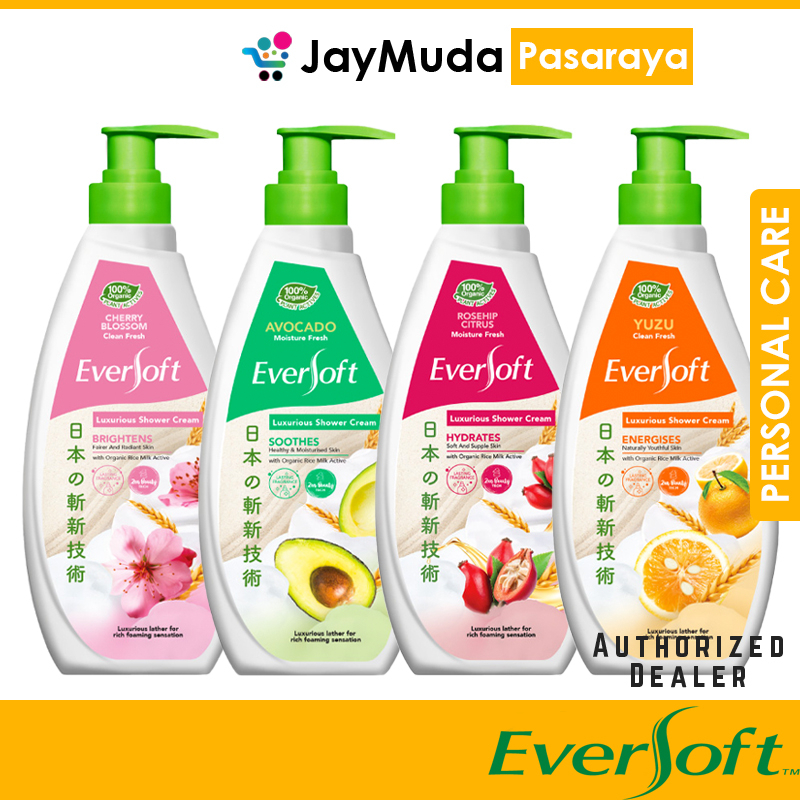 Eversoft Shower Gel Yuzu Avocado Rosehip Citrus Cherry Blossom 650g 100% Organic Luxurious ...