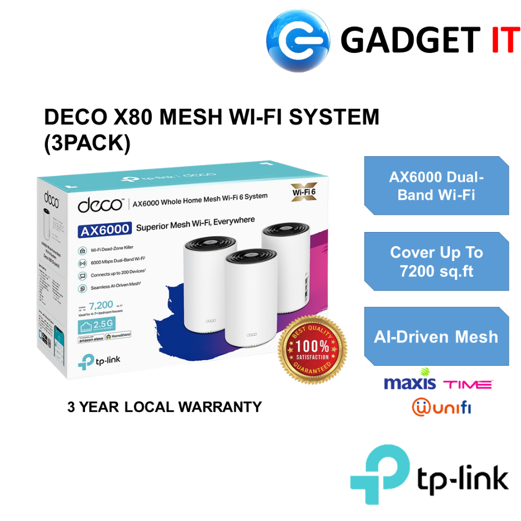 TP-LINK DECO X80 AX6000 2.5G WIFI 6 DUAL BAND AI-DRIVEN MESH WI-FI ...