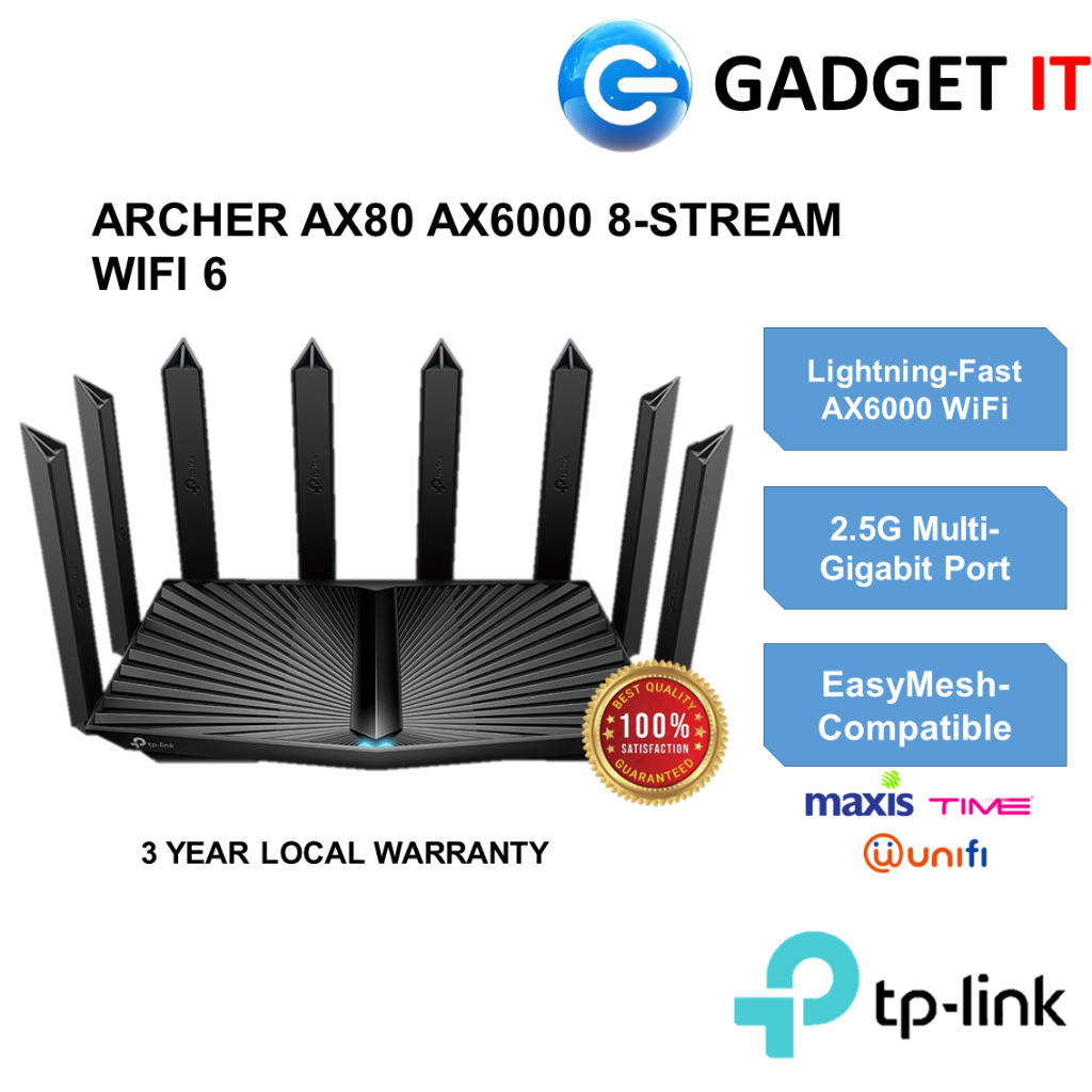 TP-LINK ARCHER AX80 AX6000 8-STREAM WIFI 6 ROUTER WITH 2.5G GIGABIT ...