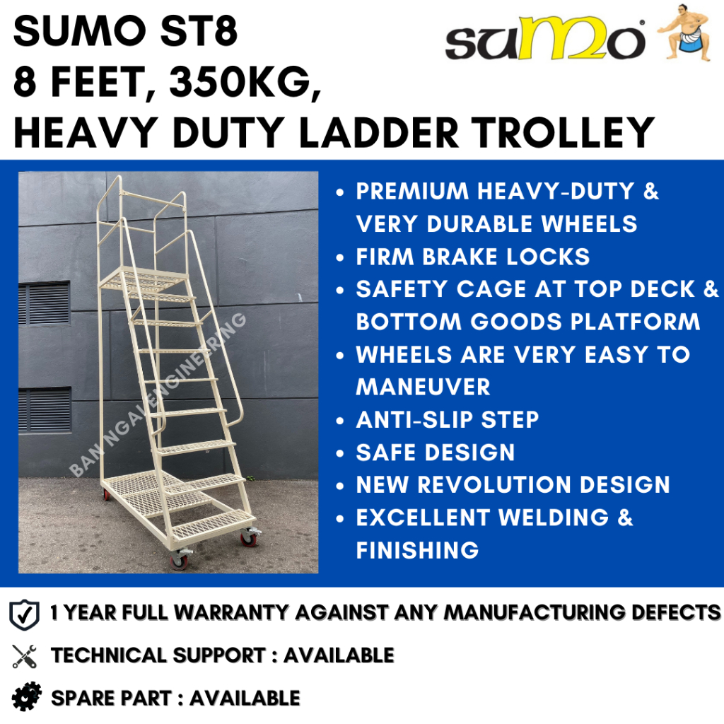 SUMO ST8, 8 Feet, 350kg Heavy Duty Fully Welded Ladder Trolley Steel ...