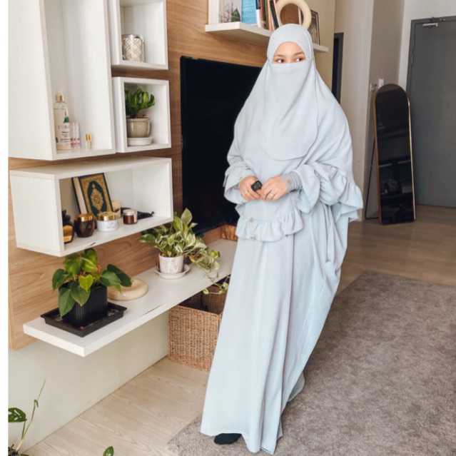 Ruffelina Collection Set Jubah Free Size & Khimar Ruffle Ironless Fit ...