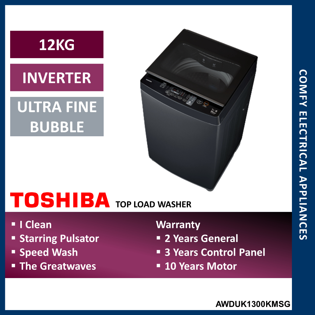 Toshiba Top Load Washer Inverter Washing Machine 12kg > AW-DUK1300KM(SG ...