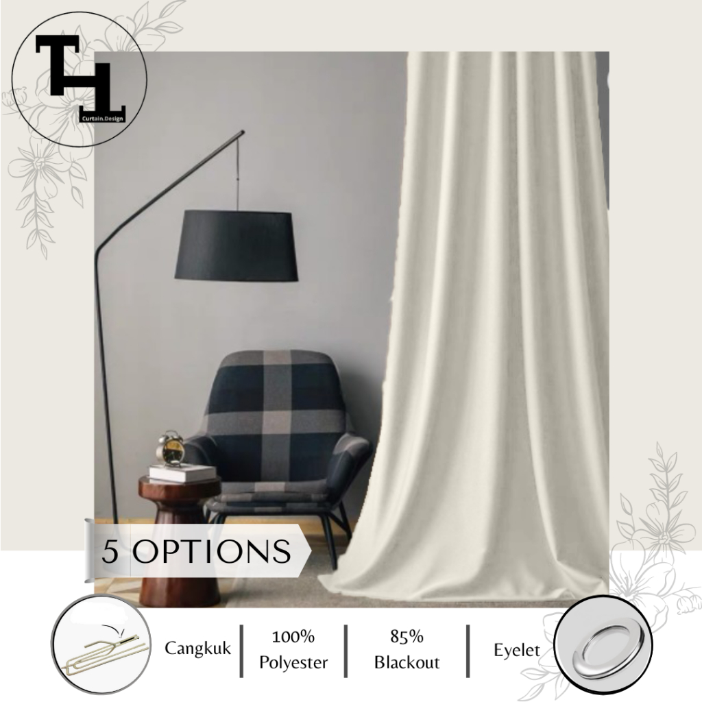 A15 CREAM COLOR - Ready Made Curtain!! (Hook & Eyelet) Siap Jahit ...
