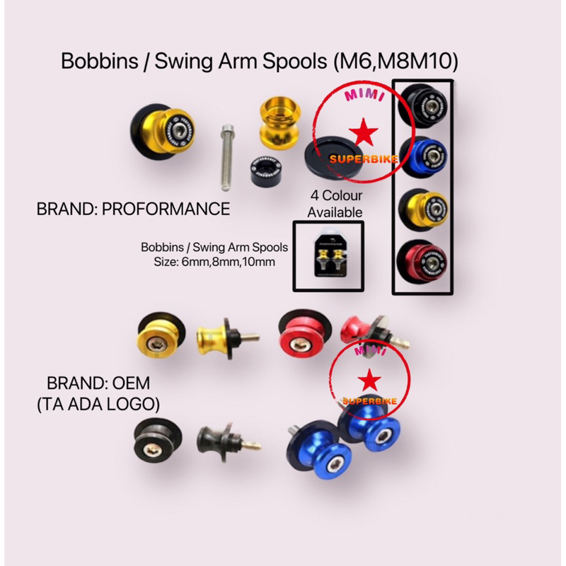 1SET BOBBIN SWING ARM 6MM 8MM 10MM SPOOLS MOTORCYCLE SUPERBIKE YAMAHA ...