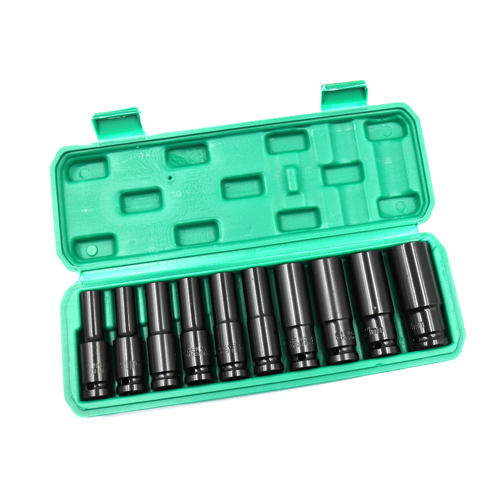 MIKASO [ 1/2 inch ] 10PCS Long Impact Socket Set Black Deep Box Set ...
