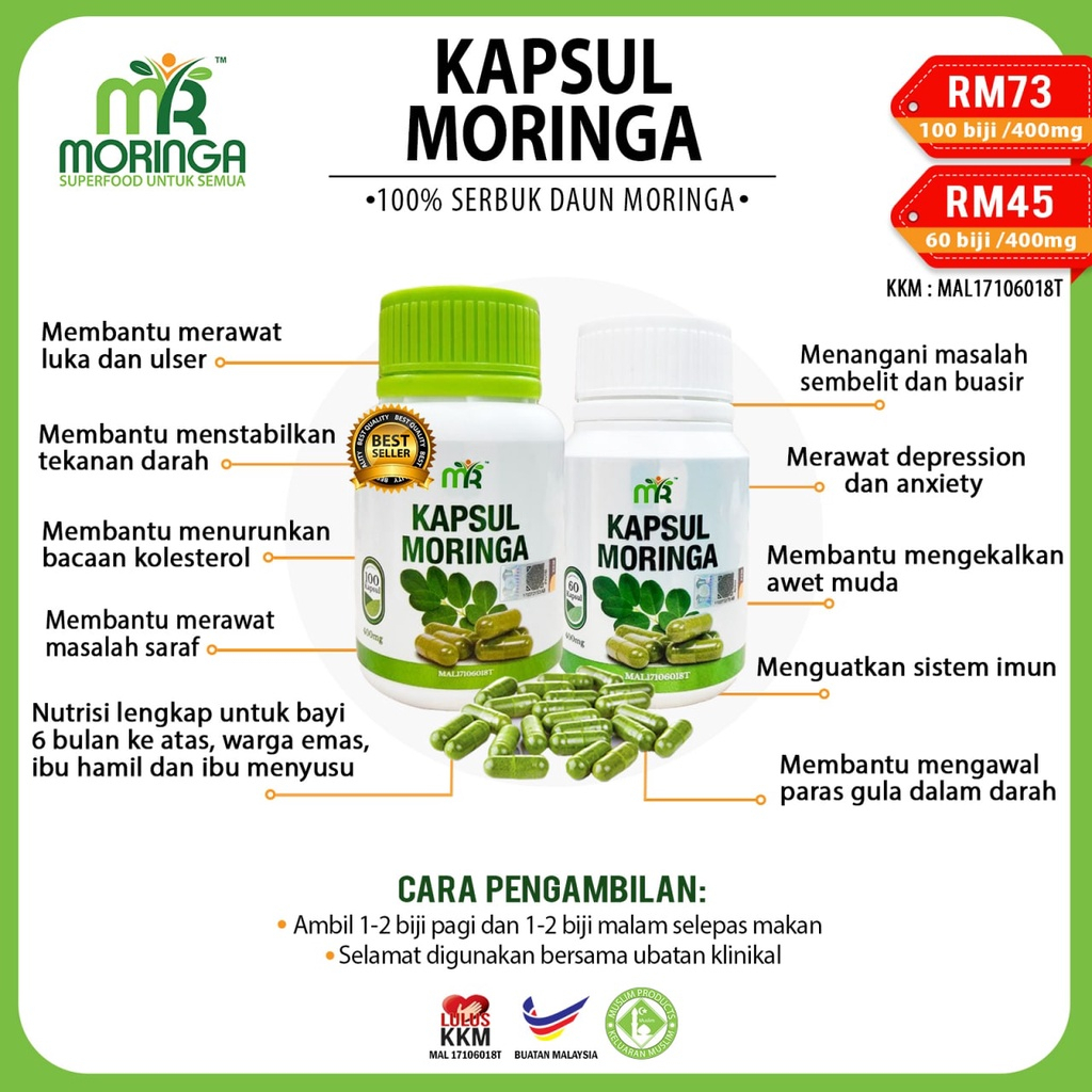 Moringa Original HQ Capsules (100 capsules, 400mg) - Moringga/Kelor ...