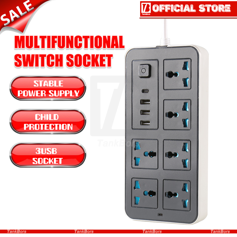 🇲🇾 Malaysia TankBors 2M Universal Power Socket Extension With USB Ports ...