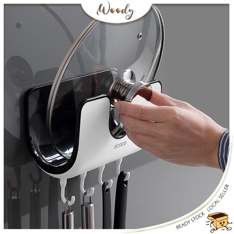 【Woody】ecoco Pot Lid Storage Rack Wall-Mounted Kitchen Pot Cover Holder ...